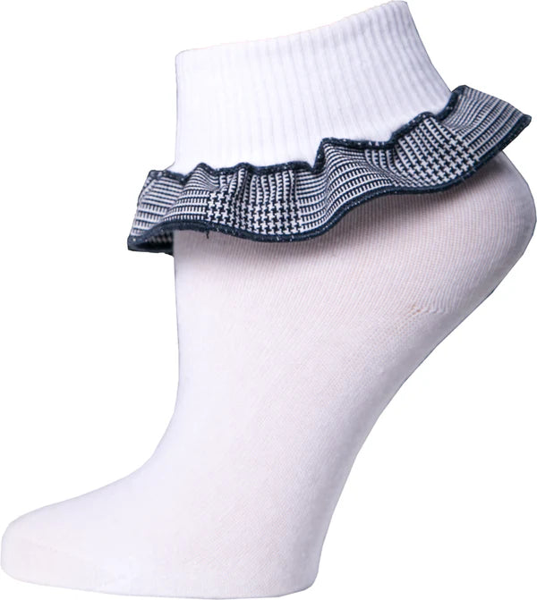 Navy and White Shadow Ruffle Ankle Socks