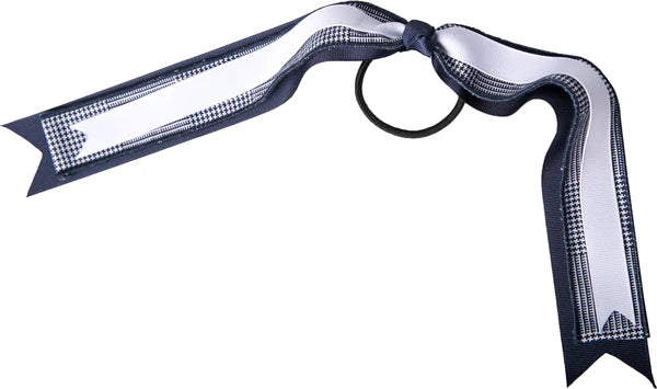 Navy and White Streamer Plaid Bow